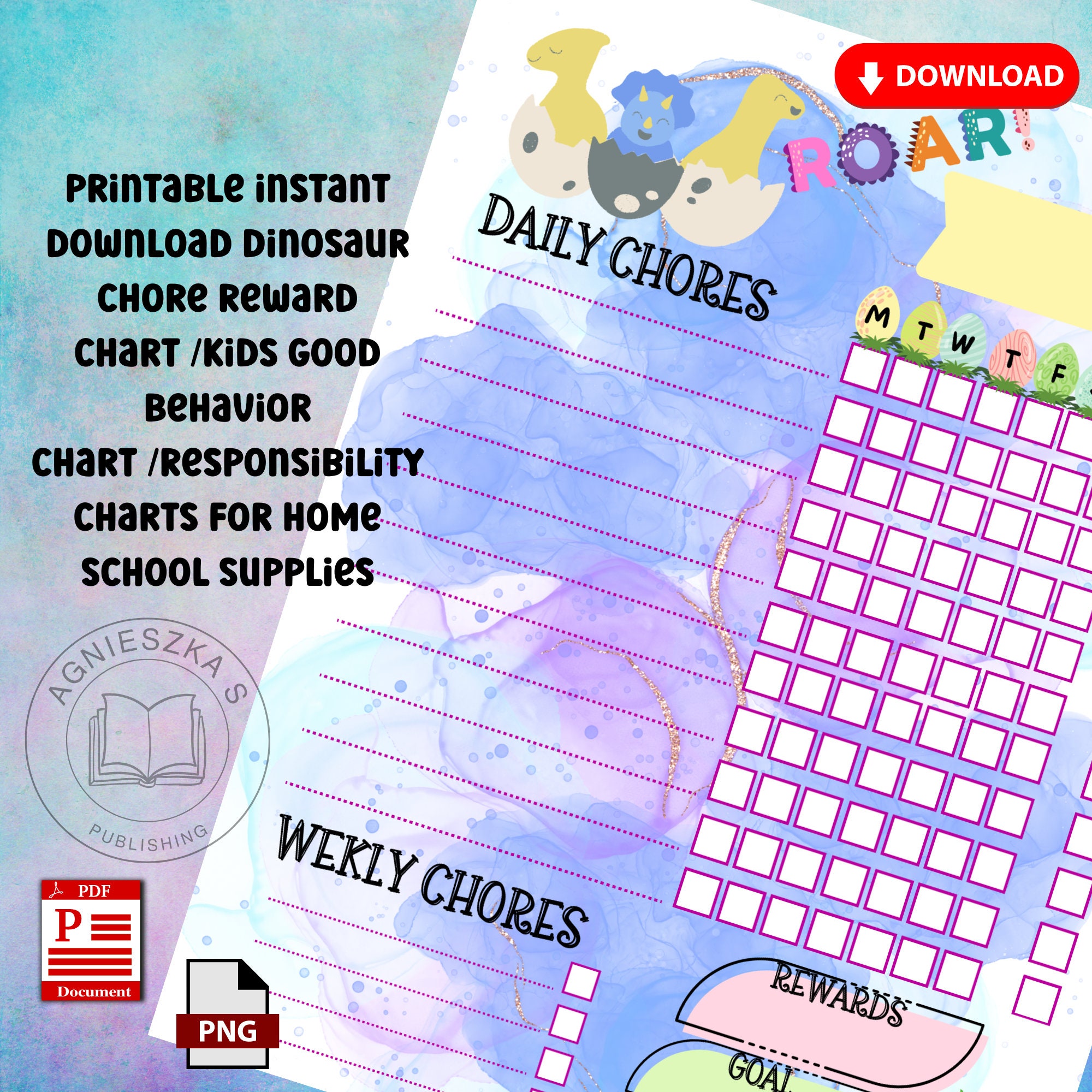 Printable Instant Download Dinosaur Chore Reward Chart /kids Good ...