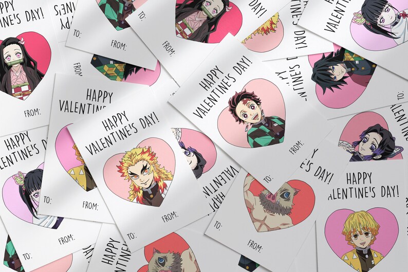 Anime Valentine Cards Printable Valentine Cards Valentine | Etsy