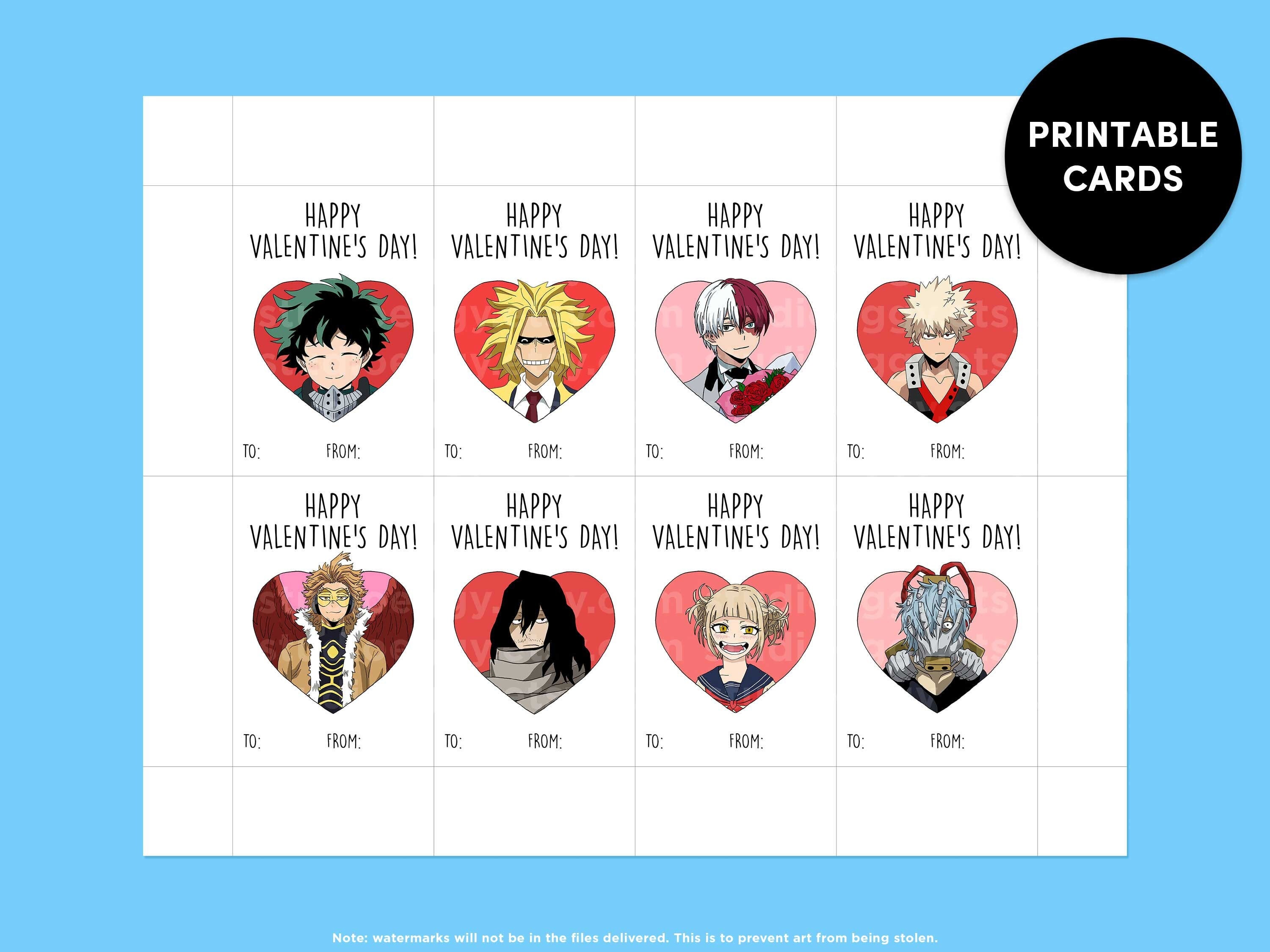 Anime Valentine Cards, Printable Valentine Cards, Valentine Card Set ...