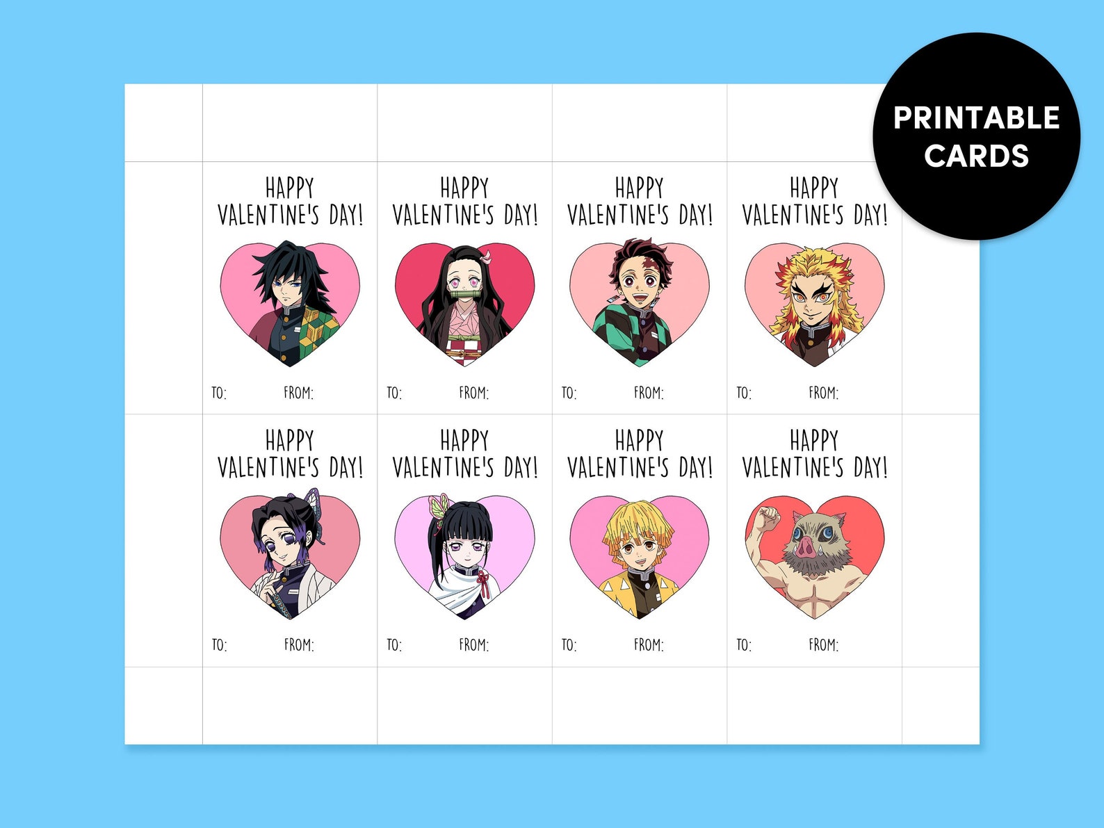 Anime Valentine Cards Printable Valentine Cards Valentine - Etsy
