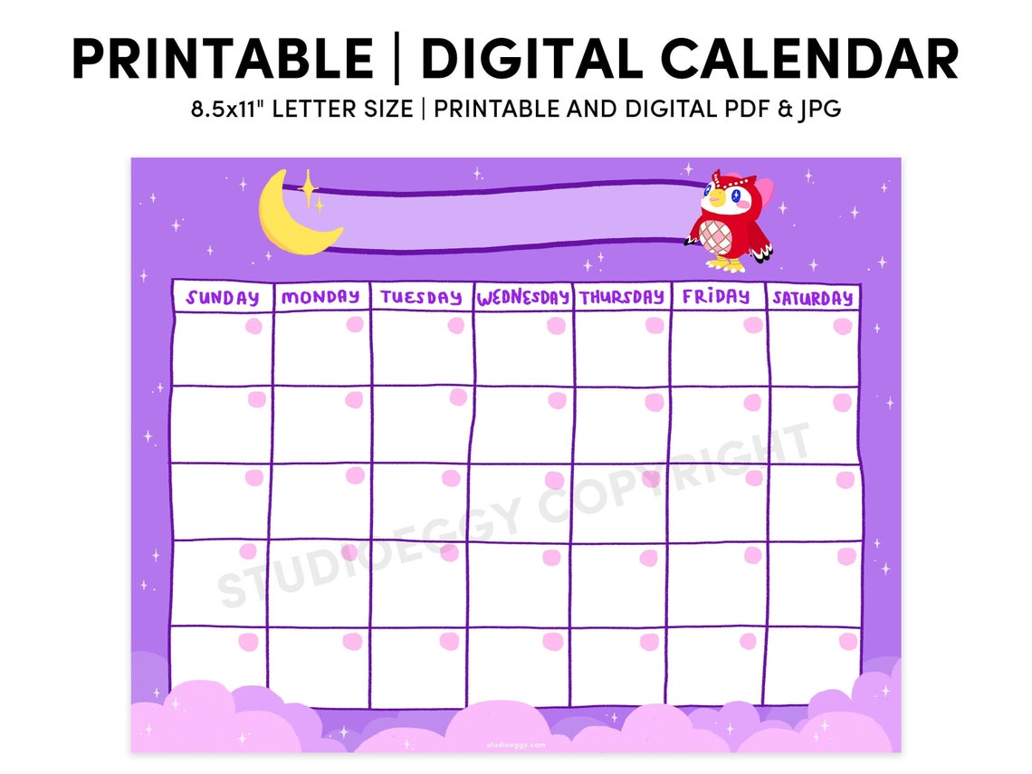 Animal Celeste the Owl Printable Calendar, Printable Calendar ...