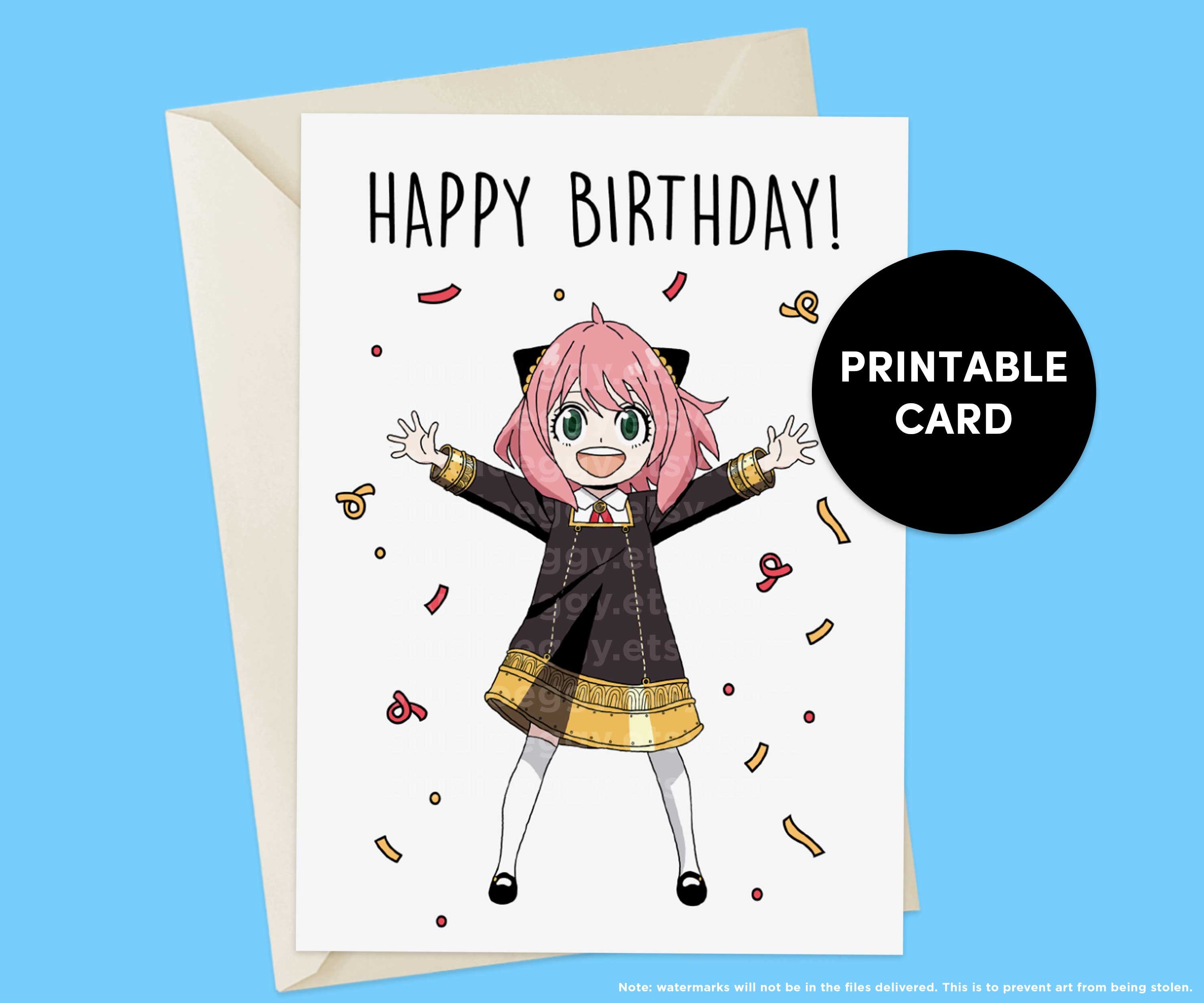 Anime Birthday Card, Printable Birthday Card, Anime Greeting Card ...