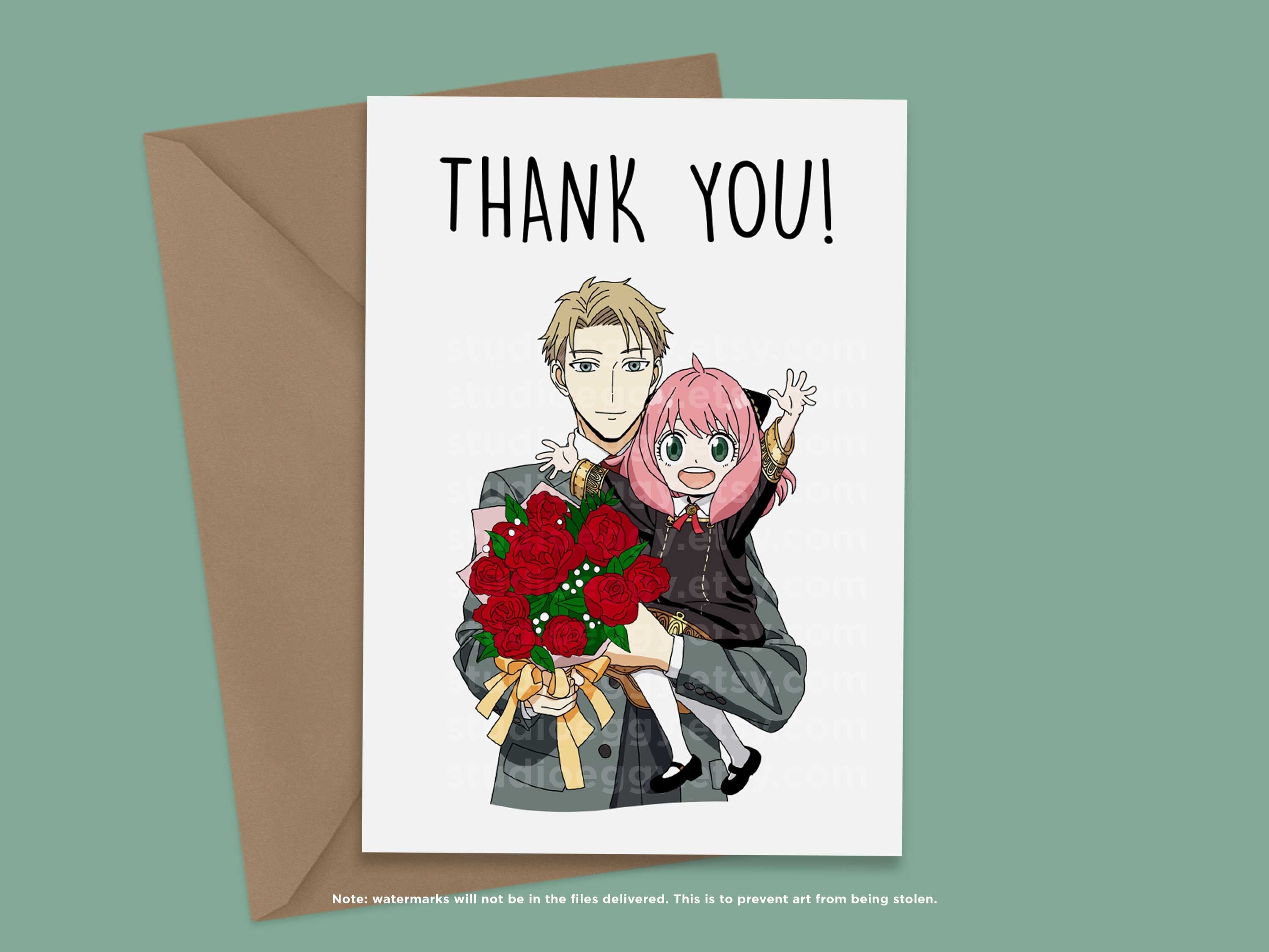 Anime Thank You Card, Printable Thank You Card, Anime Greeting Card ...