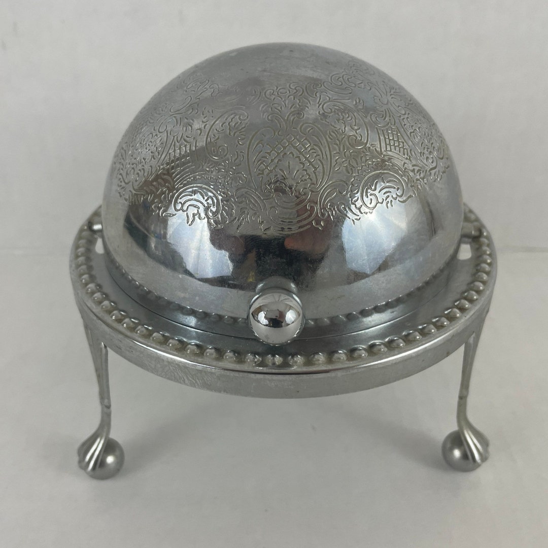 Vintage Revolving Dome/ Roll Top Butter Dish With Glass Insert | Metal ...