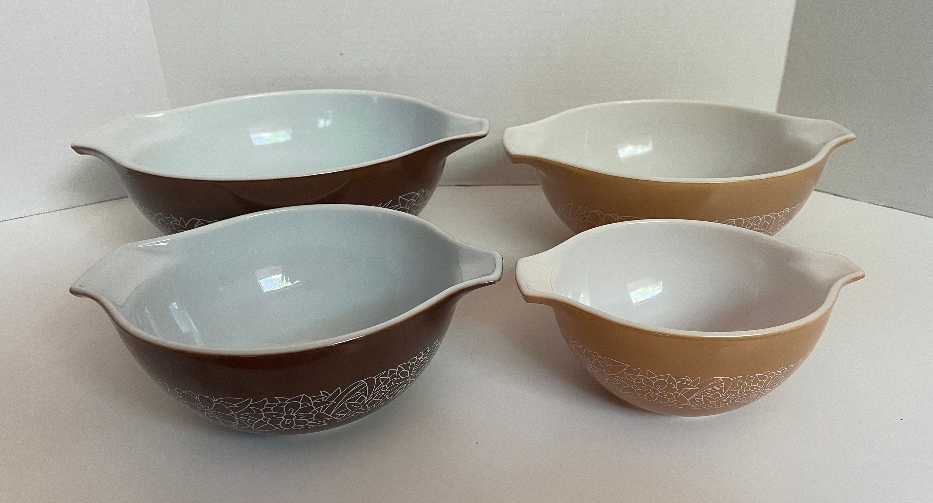 Pyrex Woodland Cinderella 4 Nesting Bowls Set Vintage Corning, 444, 443 ...