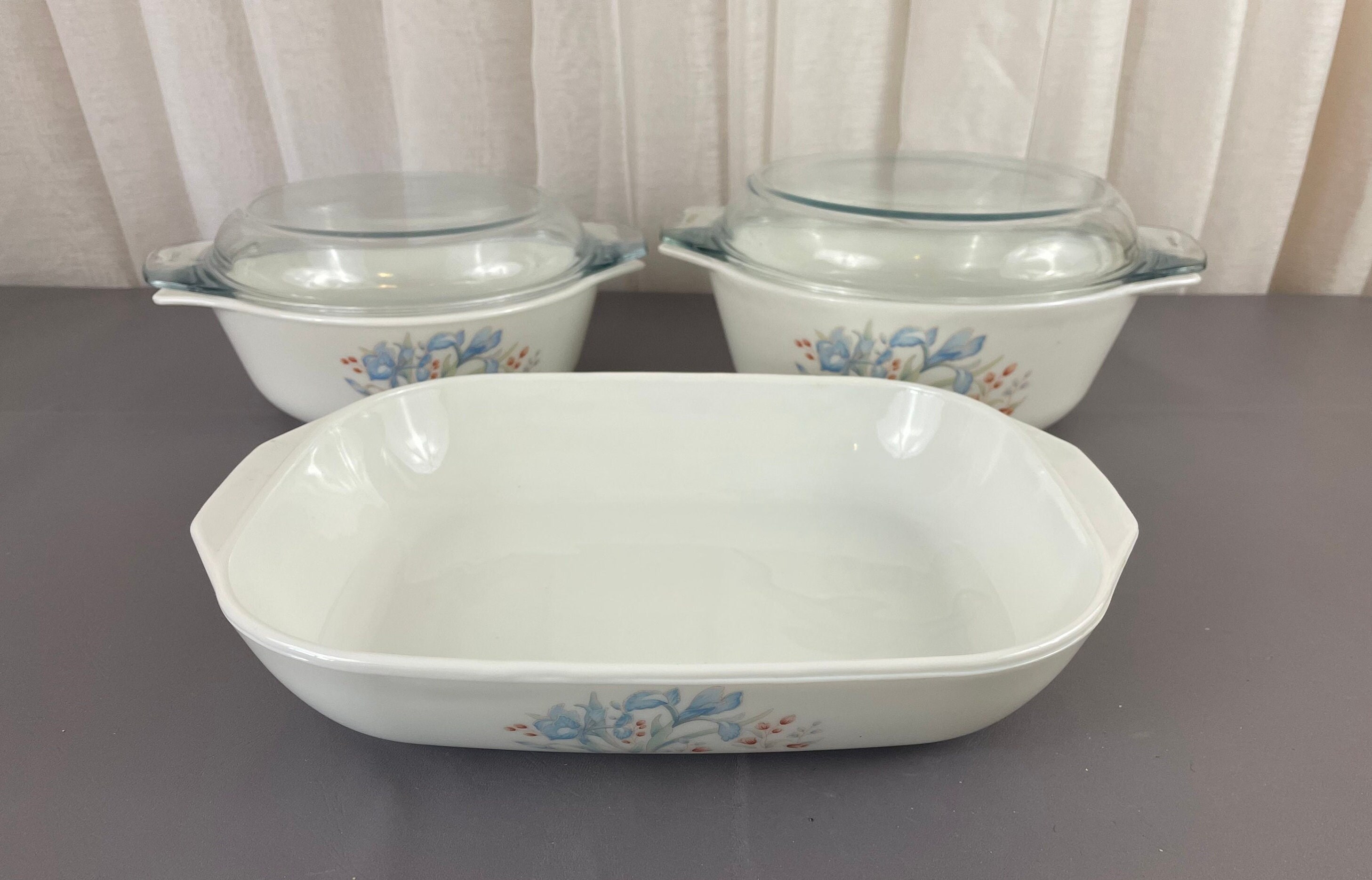 Pyrex Blue Iris Round and Rectangle Casserole Dishes Made in England ...