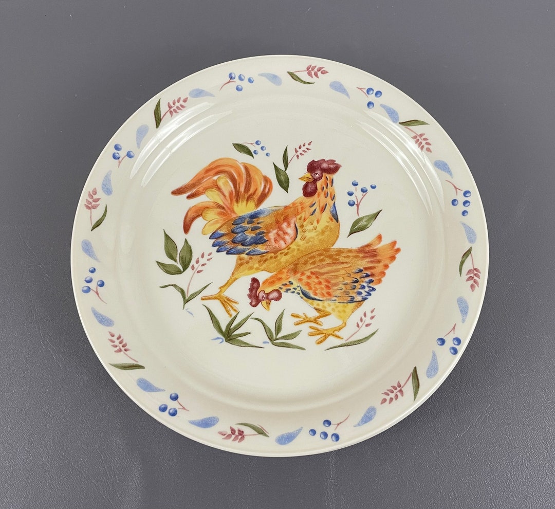 Set of 5 Corelle Country Morning 8.5 Luncheon Plates Tan Beige Roosters ...