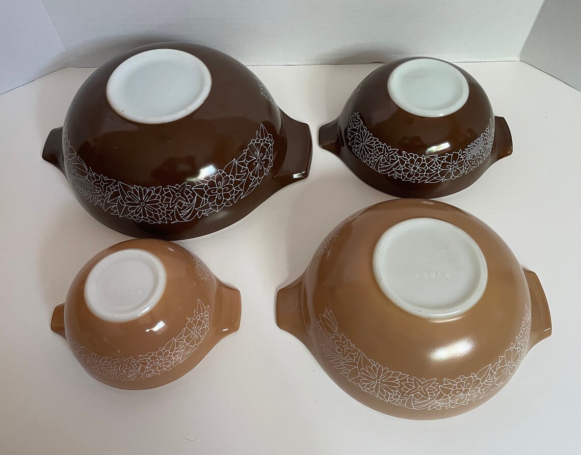 Pyrex Woodland Cinderella 4 Nesting Bowls Set Vintage Corning, 444, 443 ...