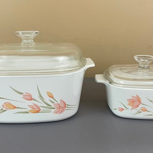 Corning Ware in Peach Floral Pattern Casseroles With Glass Lids/ Open ...