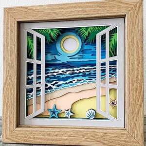 Beach Scene From Window 3D Shadow Box SVG/ 3D Beach Layered SVG/ Summer ...