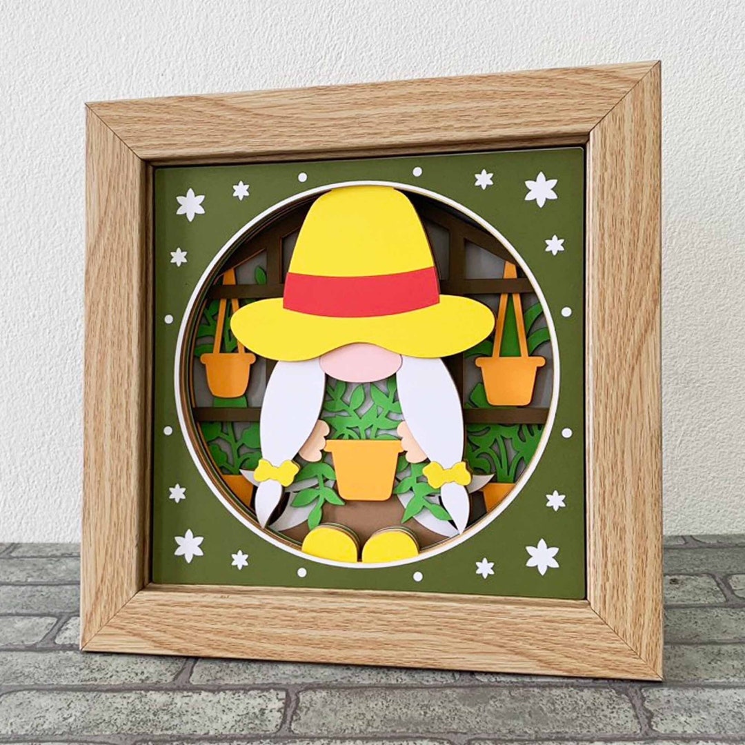 Planting Gnome 3D Shadow Box/ Greenhouse Gnome 3D Layer SVG/ Shadow Box ...