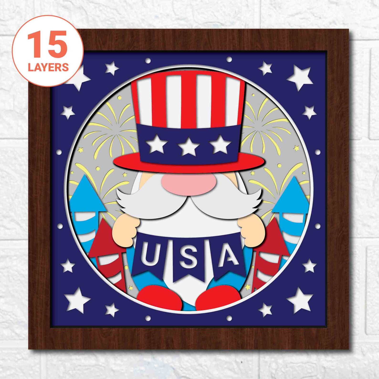 4th of July Gnome Shadow Box SVG/ Patriotic Shadow Box/ Independence ...