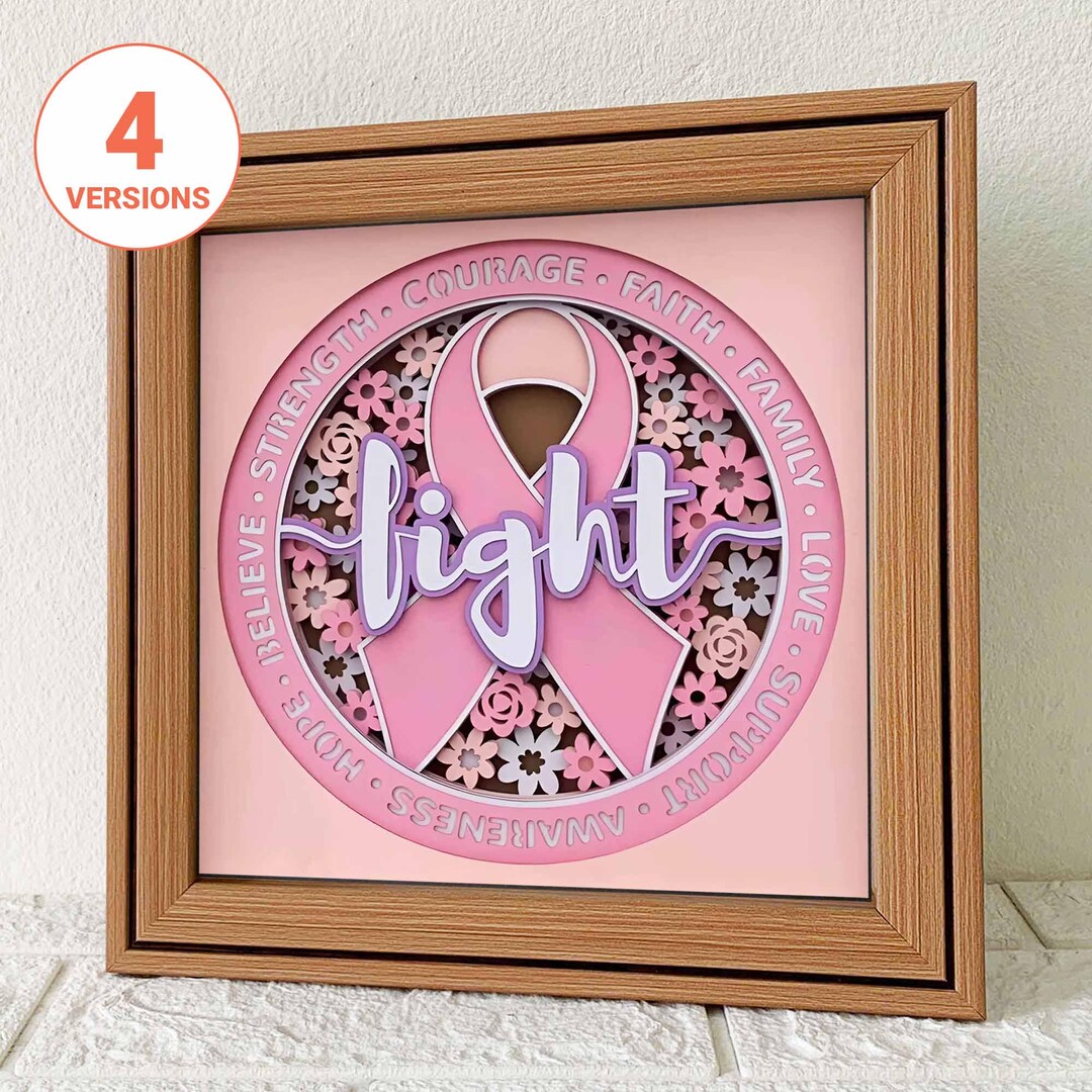 Cancer Awareness Shadow Box SVG, Pink Ribbon Floral Papercut Art ...