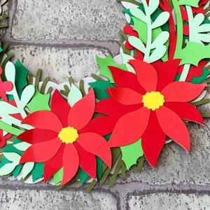 Poinsettia and Holly Wreath 3D Layered SVG/ Christmas Wreath SVG ...