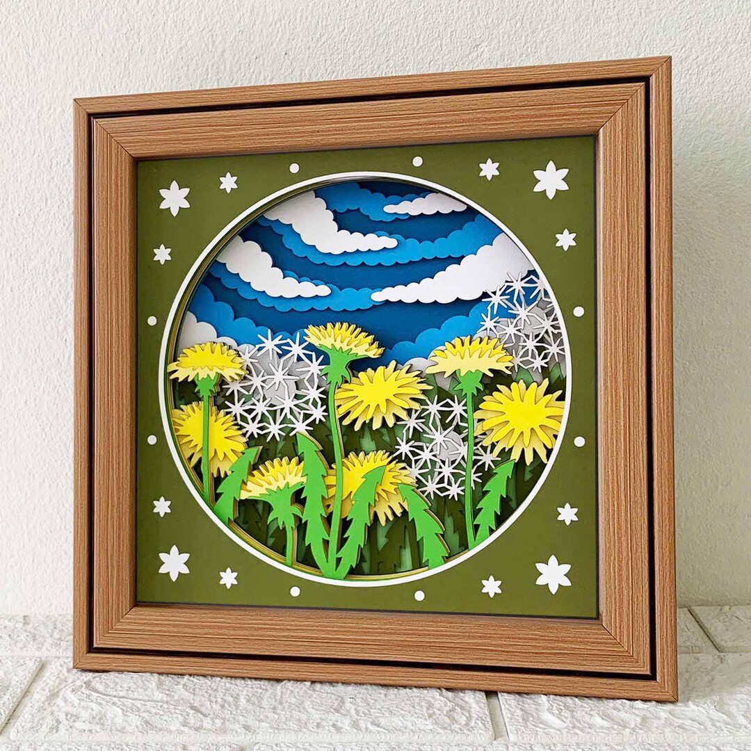 Dandelion Field 3D Shadow Box SVG/ 3D Layer Dandelion/ Summer Flower Field Layered Cardstock ...
