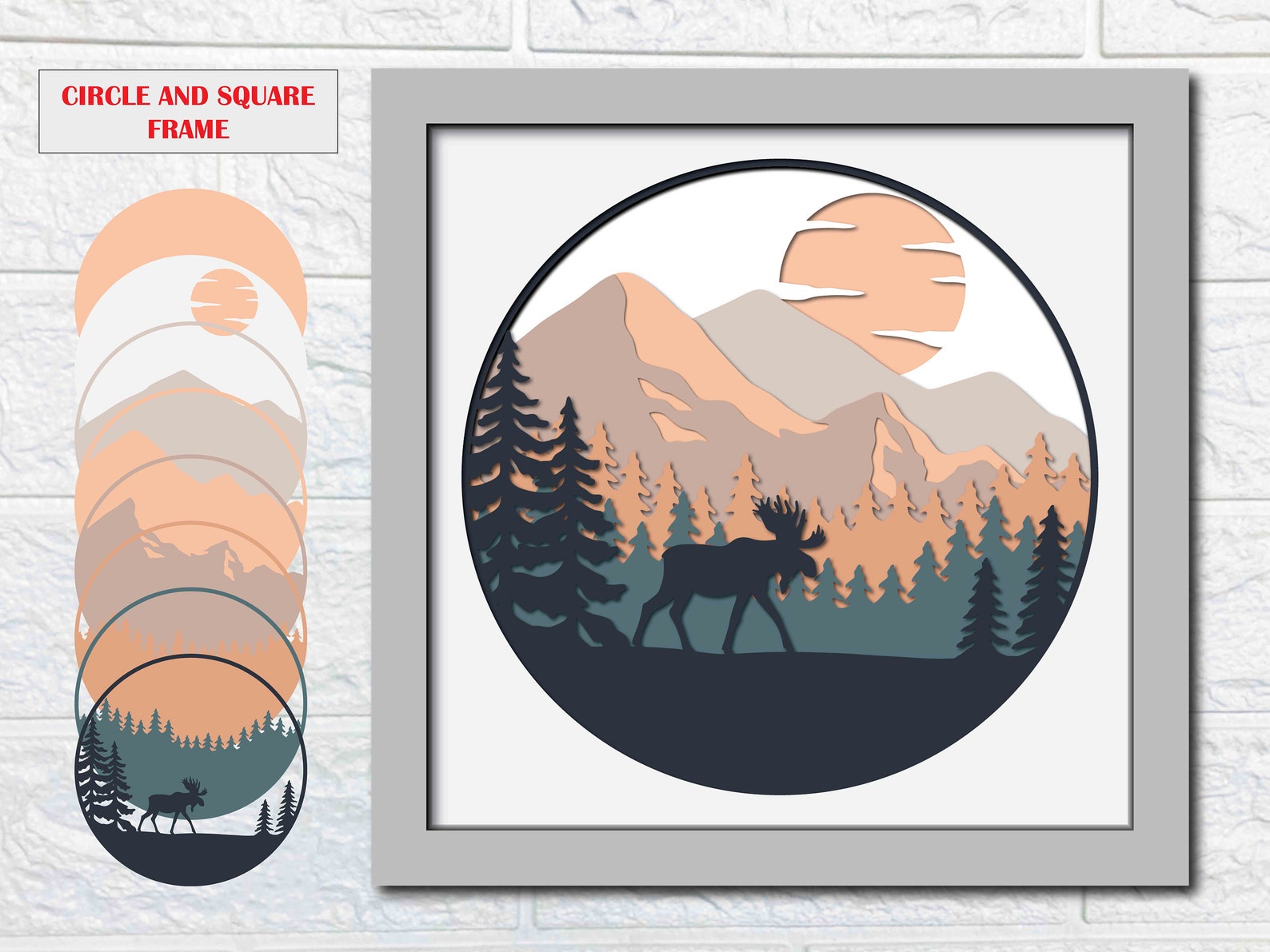 3D Mountain SVG/ Mountain and Moose Shadow Box SVG/ Nature - Etsy