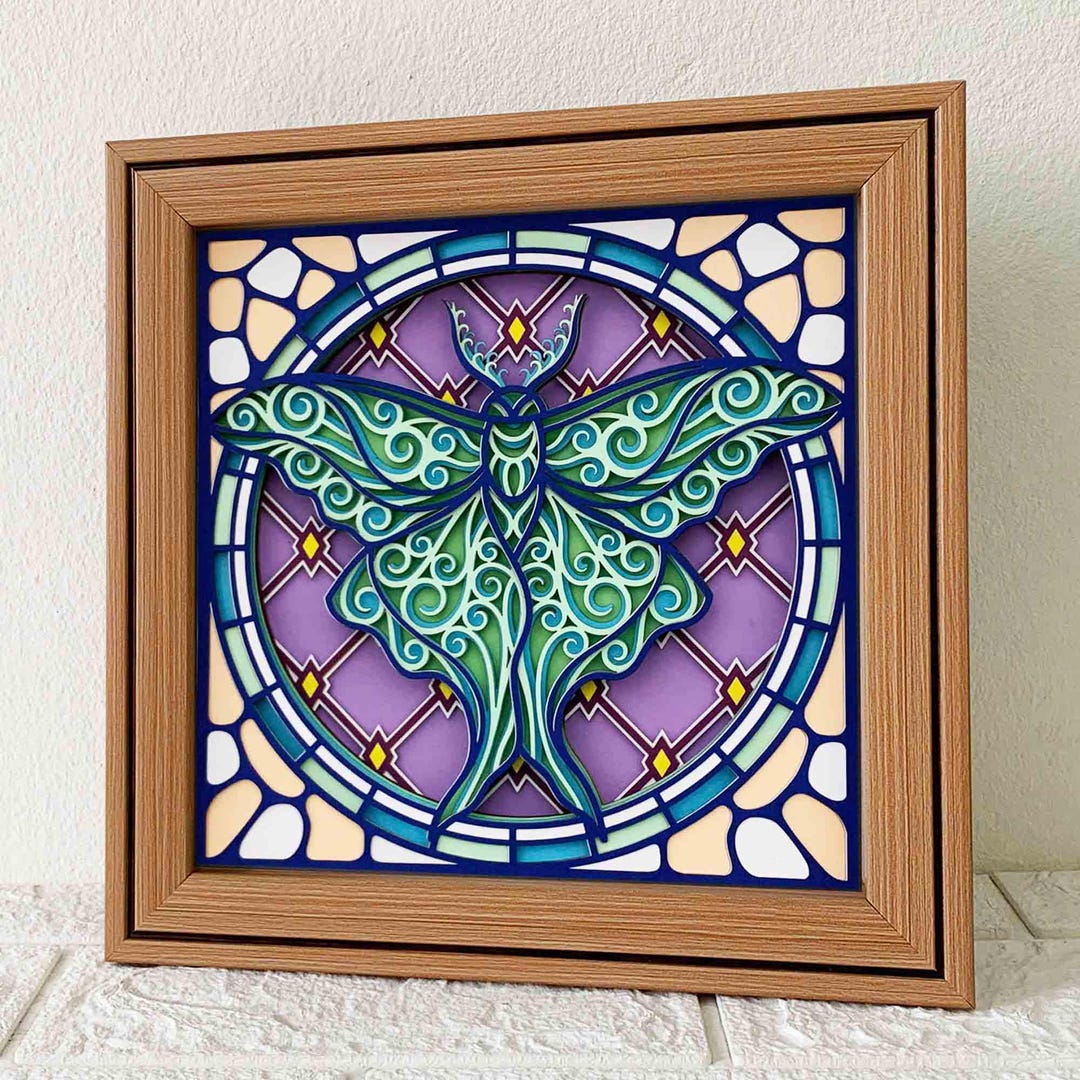 Lunar Moth 3D Shadow Box SVG/ 3D Moth Mandala SVG/ Stained Glass Moth ...