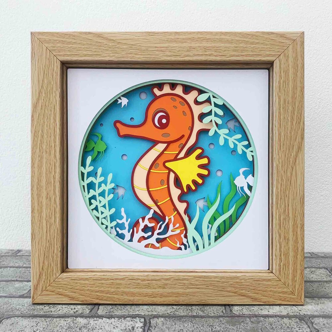 Seahorse Shadow Box SVG/ 3D Animal SVG/ Nursery Room Decor/ Birthday ...