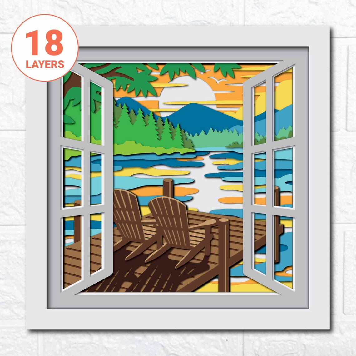 Sunset on Lake 3D Shadow Box SVG/ 3D Lake Papercut Art/ Summer Lake ...