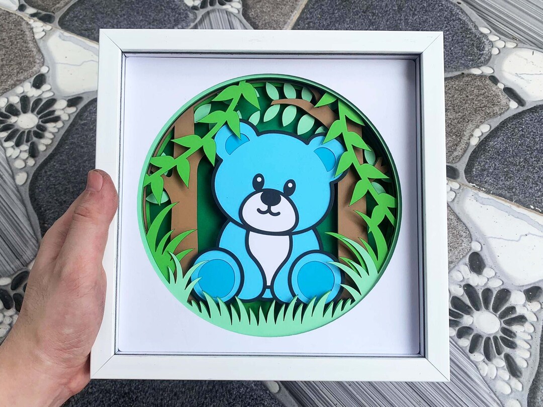 Teddy Bear Shadow Box SVG/ Cub Baby Shower 3D Layer SVG/ Woodland ...
