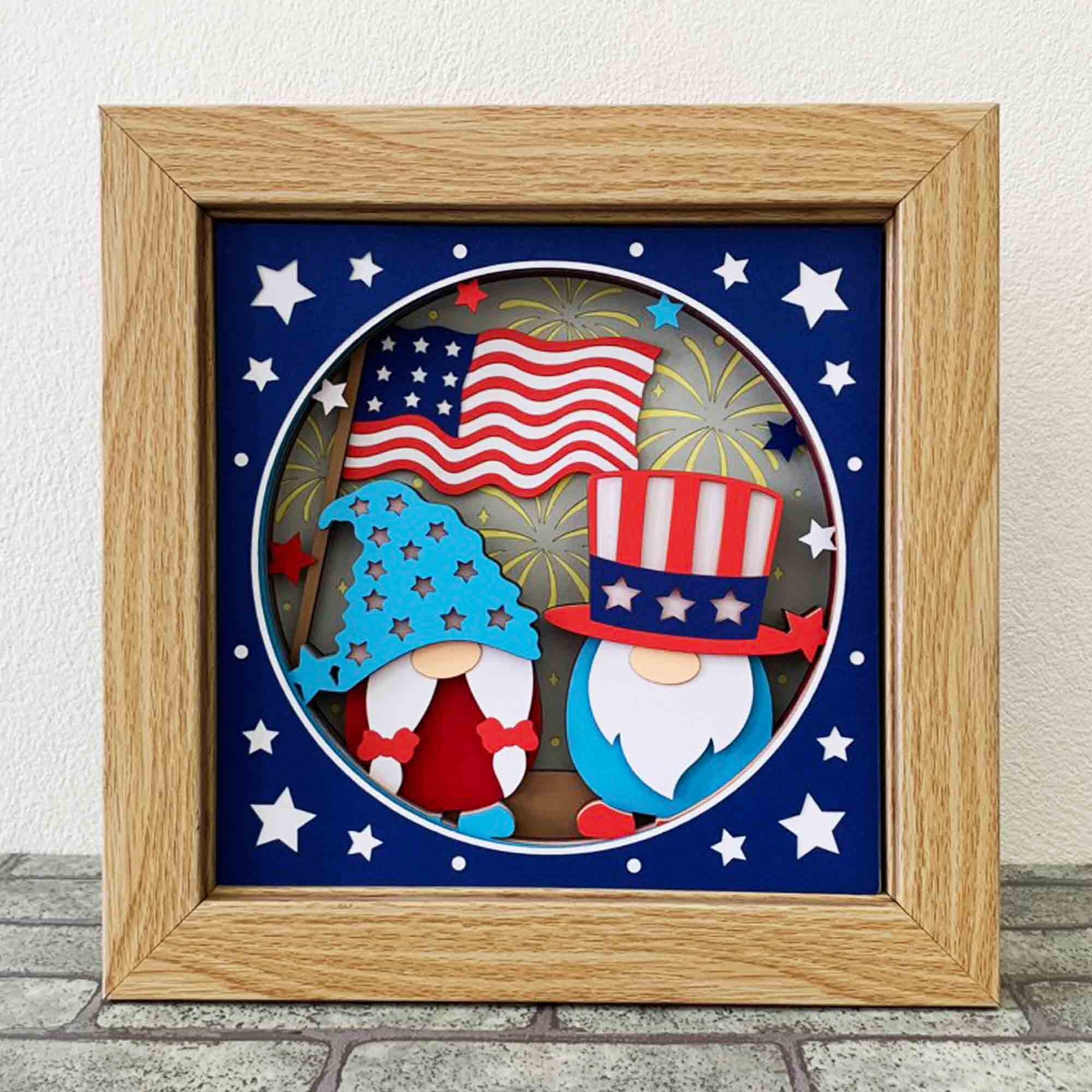 4th of July Gnome Shadow Box SVG/ Patriotic Shadow Box/ Independence ...