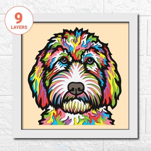 Goldendoodle 3D Shadow Box SVG/ 3D SVG Dog Papercut/ Colorful Dog Paper ...
