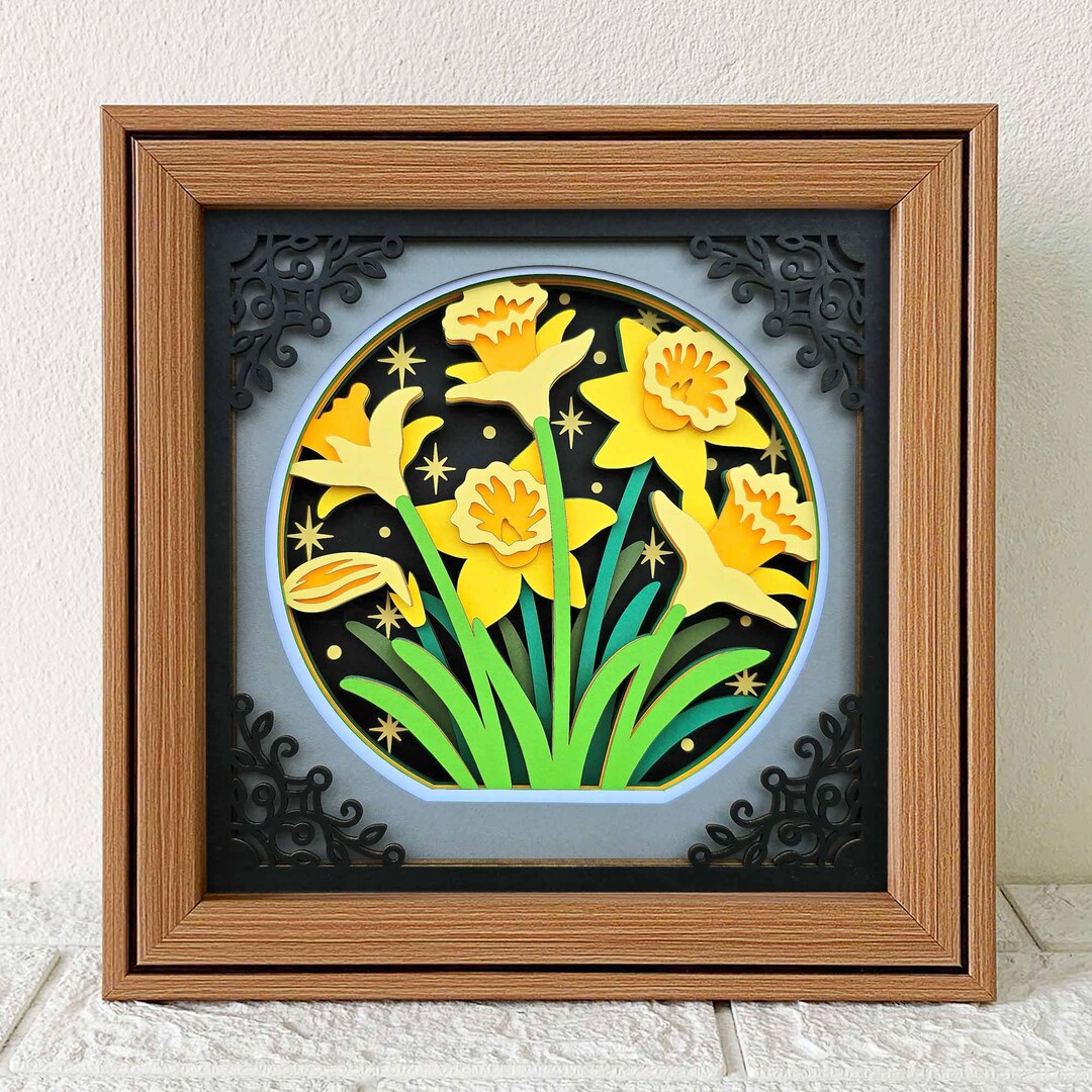 Daffodil 3D Shadow Box SVG/ 3D Papercut Art Daffodil/ Birth Flower ...