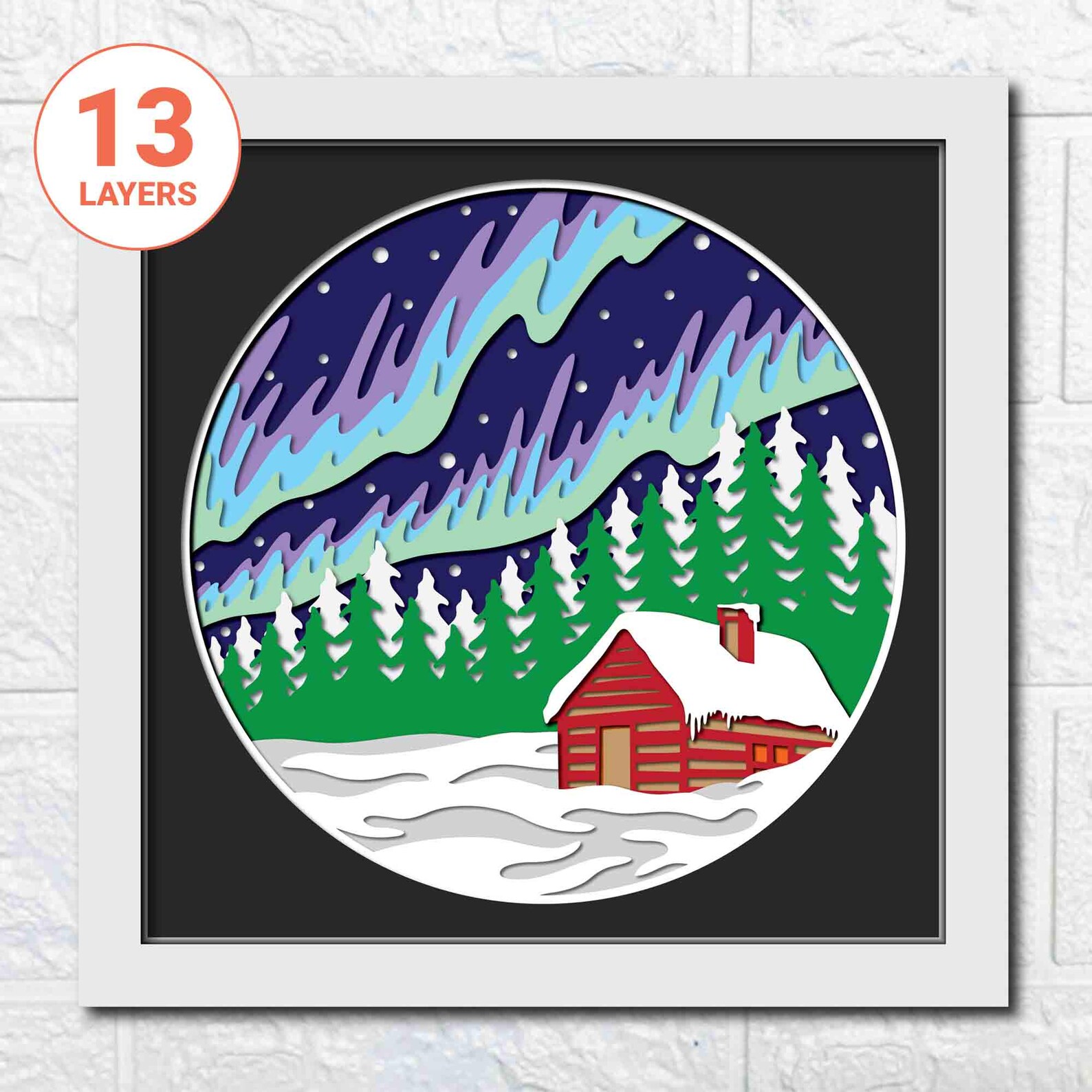 Winter Log Cabin 3D Shadow Box SVG, Northern Lights Cricut File ...