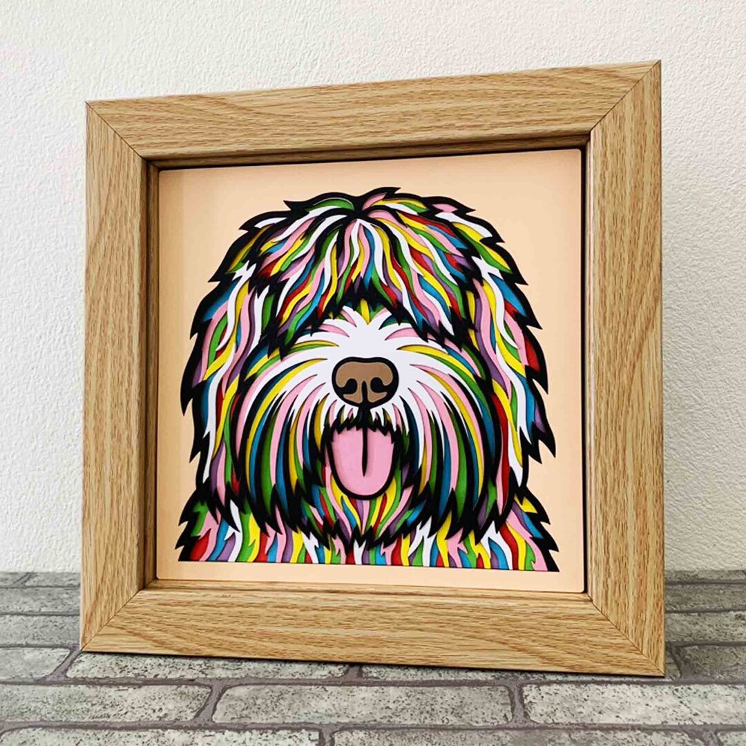 English Sheepdog 3D Layer SVG/ Colorful English Sheepdog/ 3D Dog Shadow ...