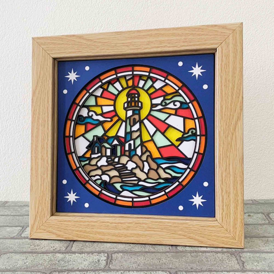 Lighthouse 3D Layered SVG/ 3D Lighthouse Shadow Box/ Stained Glass ...