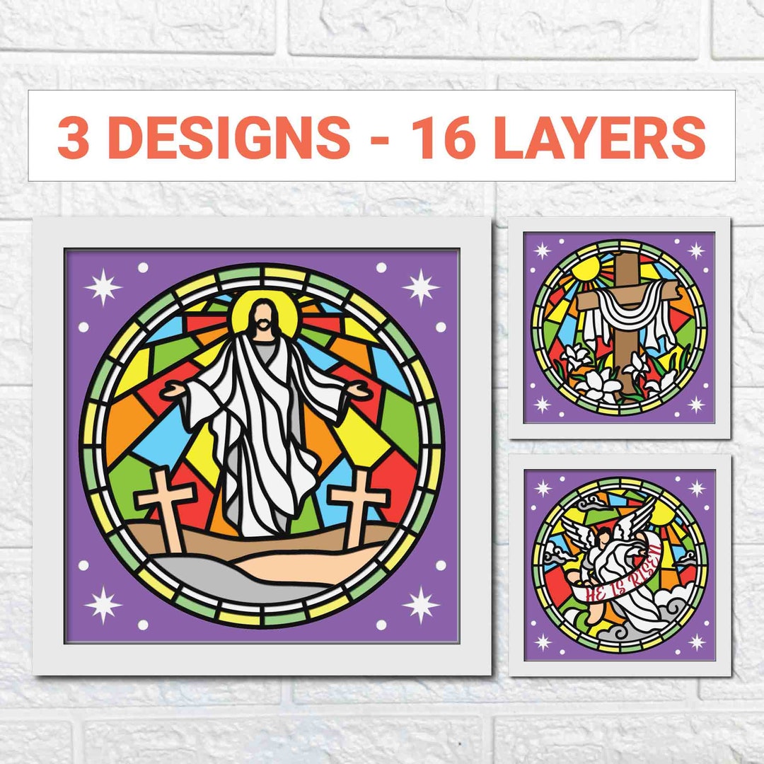 Easter Stained Glass Shadow Box SVG Bundle/ Easter Day Decoration ...