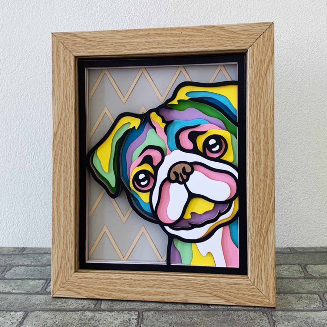 3D Peeking Pug Layered SVG for Cardstock/ 3D Pug Shadow Box/ Peeking ...