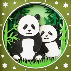 3D Panda Shadow Box SVG/ Panda 3D Layer Cardstock/ Panda Couple SVG ...
