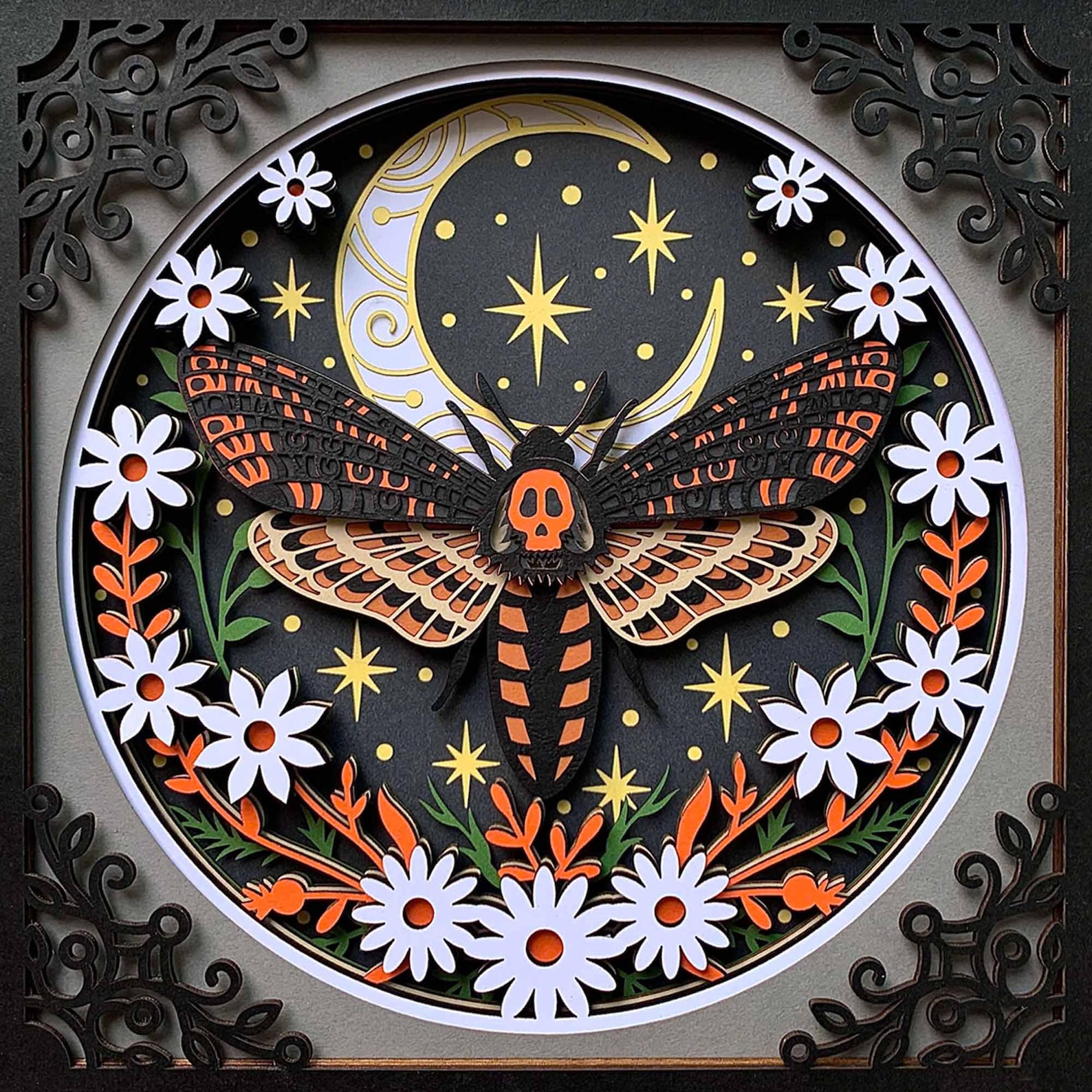 Death's Head Hawk Moth Shadow Box SVG, Celestial Moth Papercut Art ...
