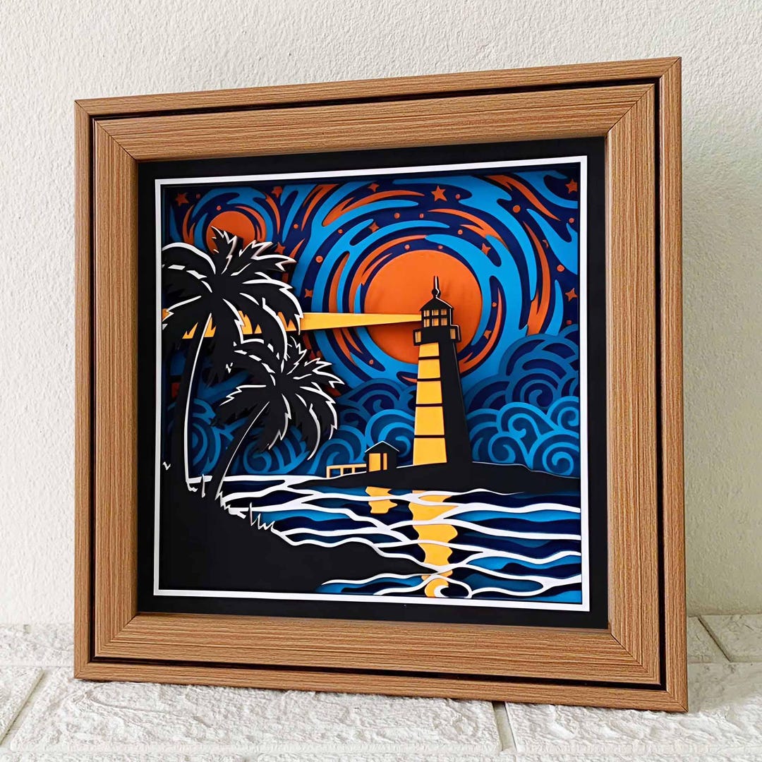 Lighthouse at Night 3D Layered SVG/ 3D Lighthouse Multilayer SVG ...
