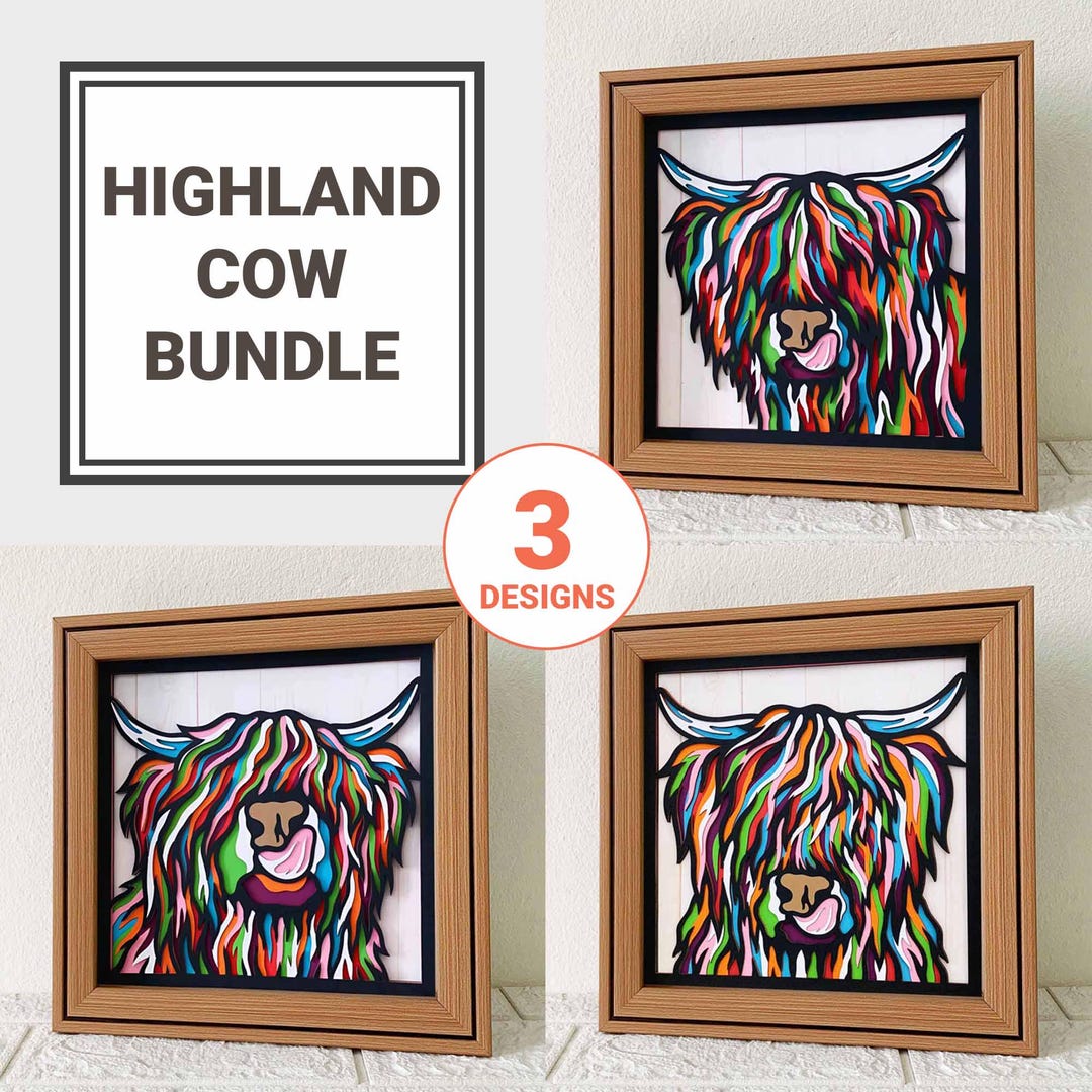 3D Layered Highland Cow SVG Bundle/ Colorful Cow Wall Art/ Multicolor ...