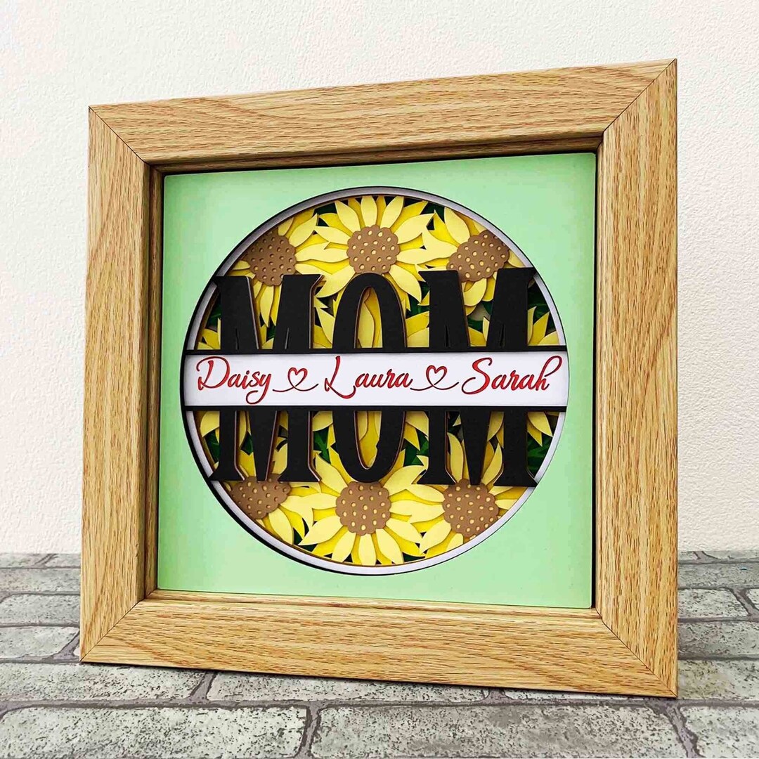 Mom Split Monogram 3D Shadow Box SVG/ Mom Sunflower 3D Cardstock/ Split ...
