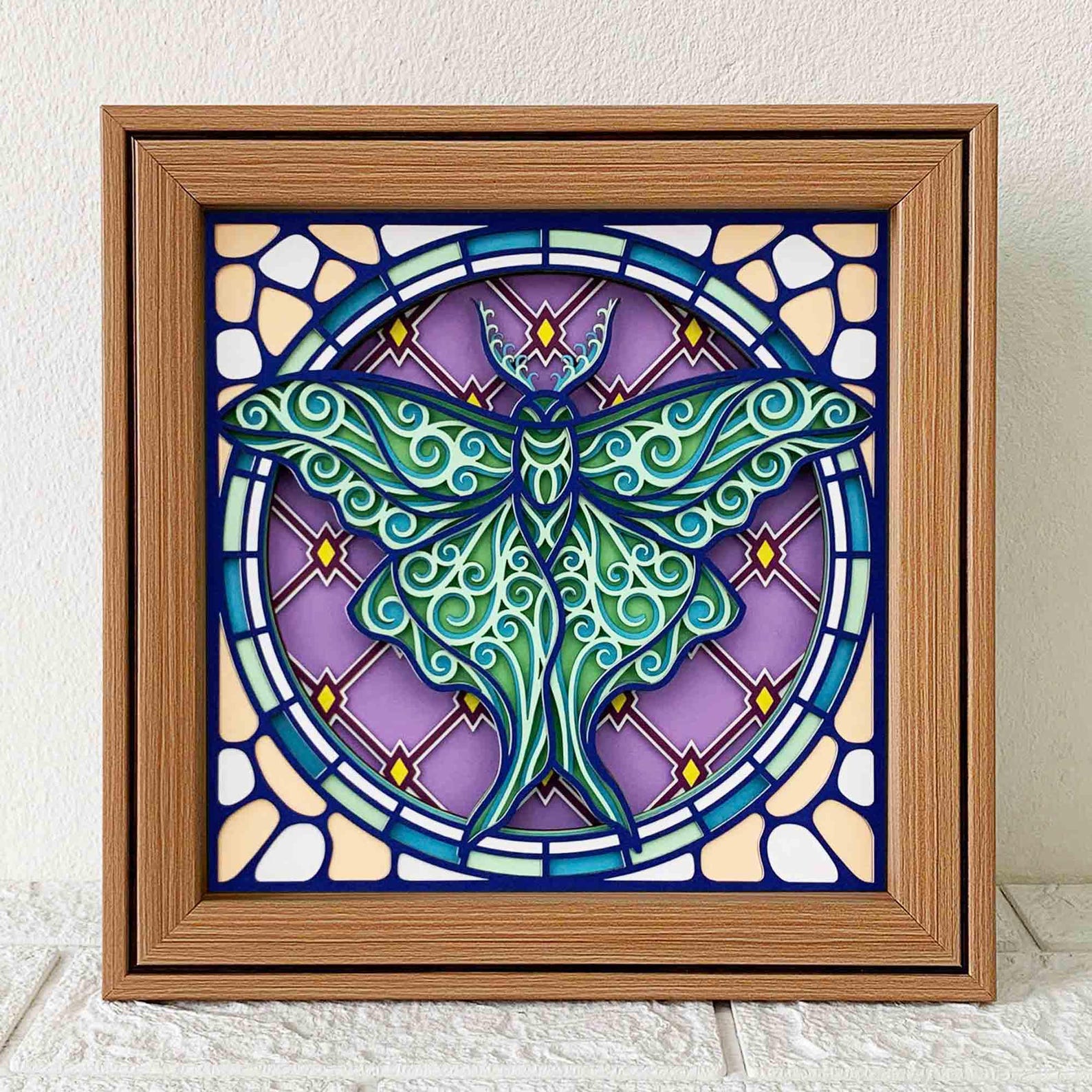 3D Lunar Moth Shadow Box SVG, Insect Stained Glass Mandala Papercut Art ...