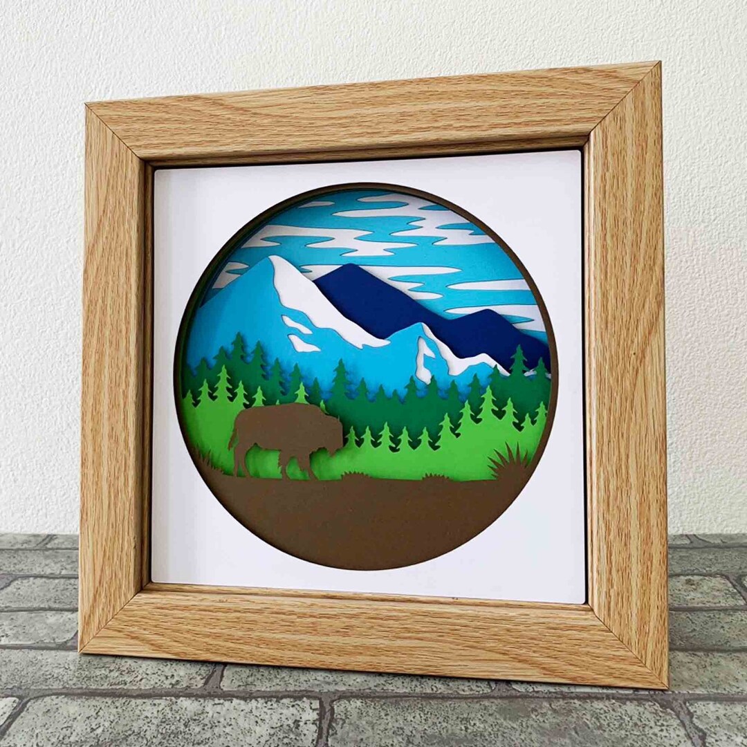 3D Bison Layer SVG/ Bison Nature Scene Shadow Box SVG/ Nature - Etsy