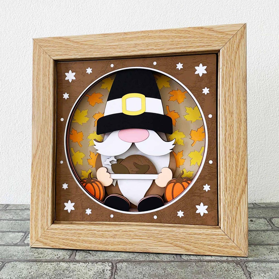 Pilgrim Gnome 3D Shadow Box SVG/ Thanksgiving Shadow Box/ Thankful ...