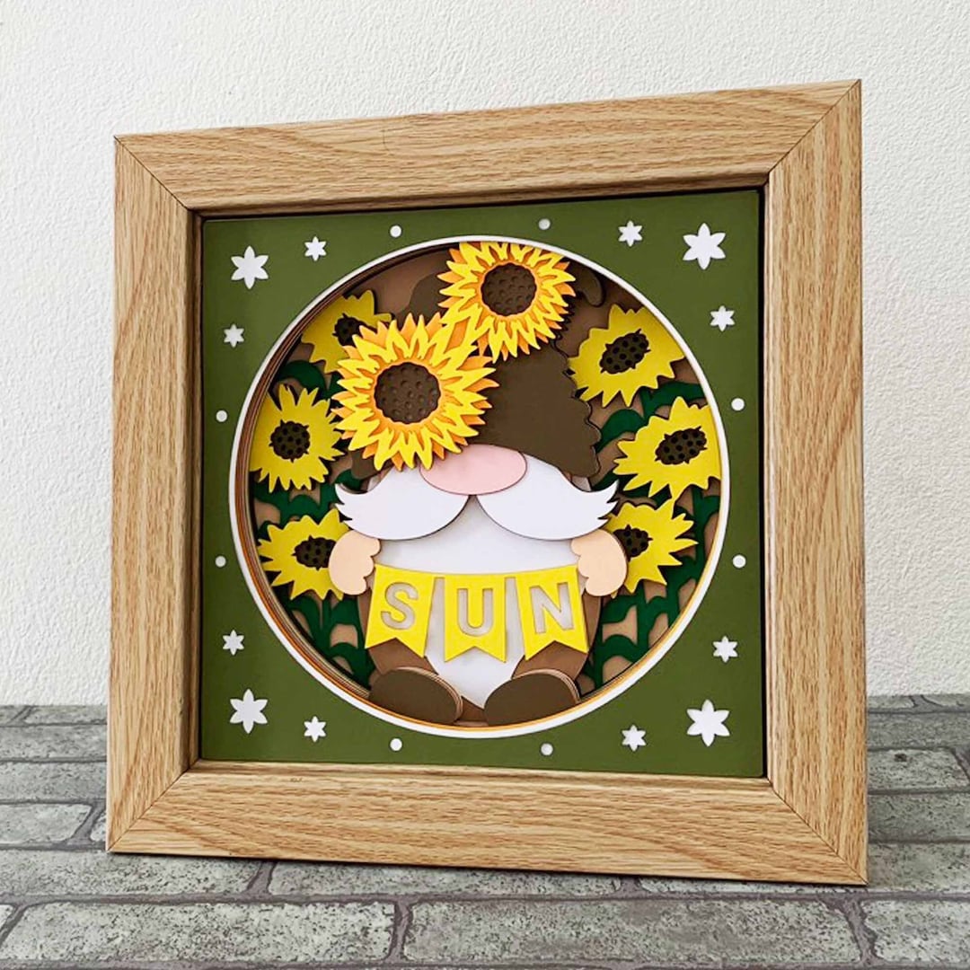 Sunflower Gnome 3D Shadow Box/ Summer Gnome 3D Layer SVG/ Shadow Box ...