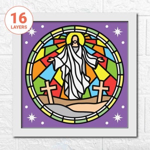 Jesus Resurrection 3D Shadow Box SVG/ Easter Day Decoration/ Stained ...