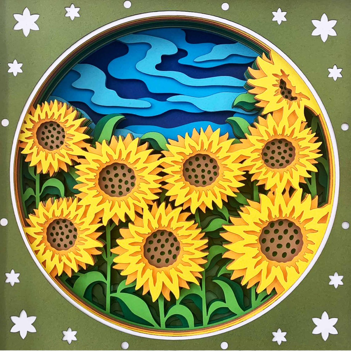 Sunflower Field 3D Shadow Box SVG/ 3D Layer Sunflower/ Flower Field ...