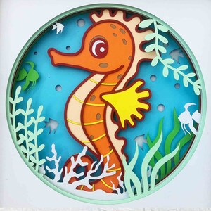 Seahorse Shadow Box SVG/ 3D Animal SVG/ Nursery Room Decor/ Birthday ...