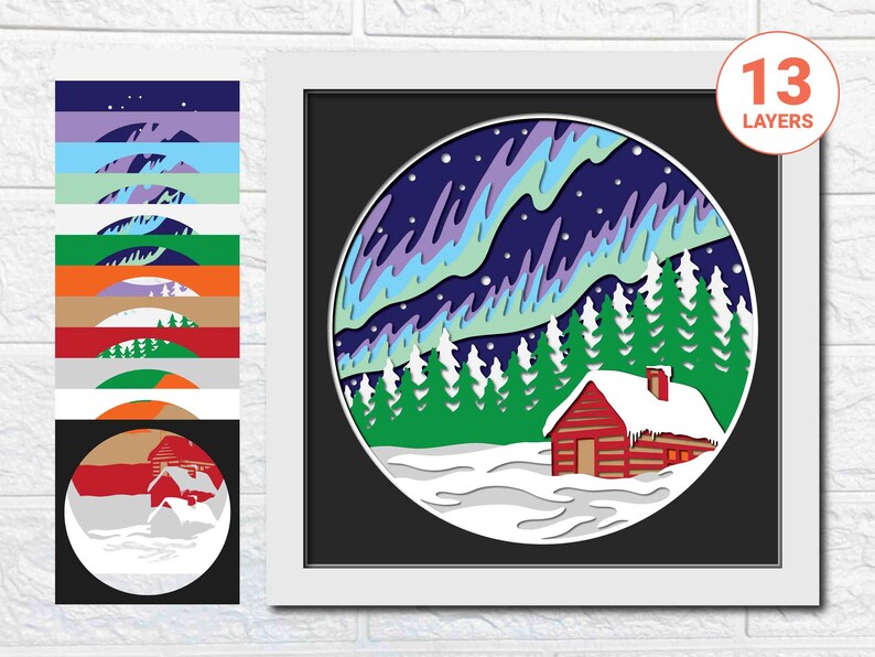 Nordic Winter 3D Shadow Box SVG/ Northern Lights 3D Layered - Etsy
