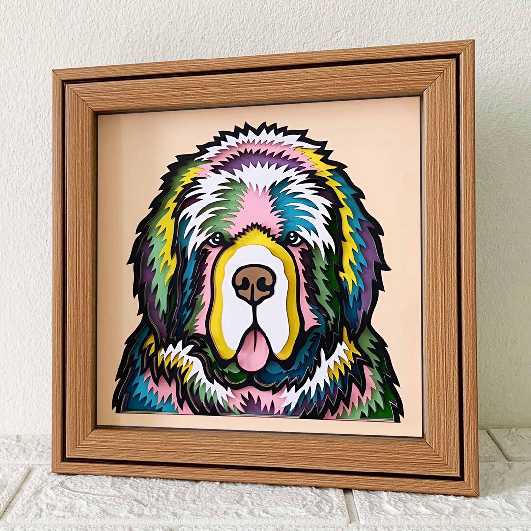 Newfoundland Dog 3D Shadow Box SVG/ Colorful Dog Papercut Art/ 3D Dog ...