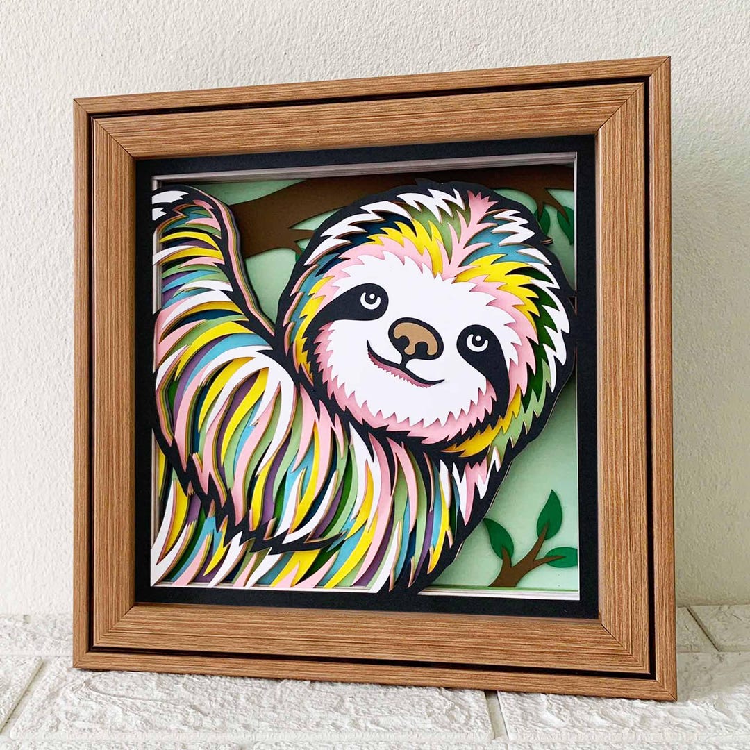 Sloth 3D Shadow Box SVG/ Colorful Sloth Multilayer Papercut/ 3D Sloth ...