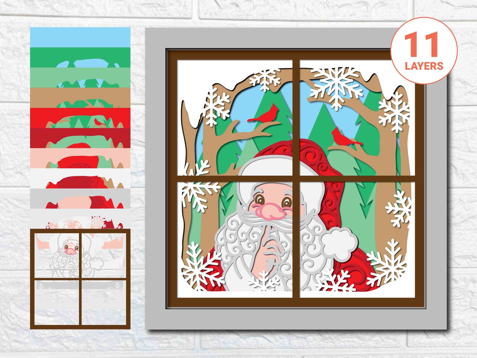 3D Santa at the Window Shadow Box SVG/ Christmas Home Decoration/ Santa ...