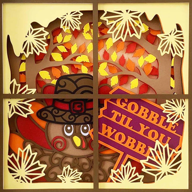 Thanksgiving Shadow Box SVG/ Peeking Turkey 3D Layer SVG/ Gobble Til ...