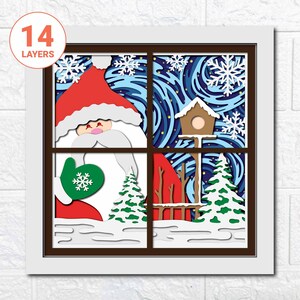 3D Santa Window Shadow Box SVG/ Winter Window Scene/ Christmas Starry ...